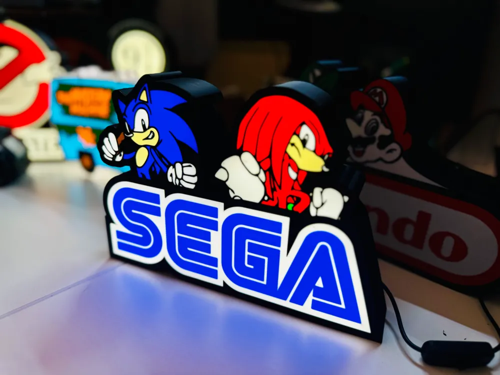 SEGA with Sonic and Knuckles Light Up Sign by vidguide - MakerWorld
