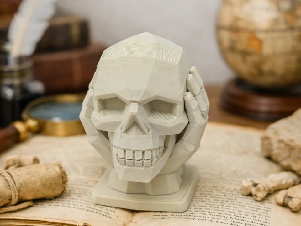 Lowpoly Skull on Hand Throne - Free 3D Print Model - MakerWorld