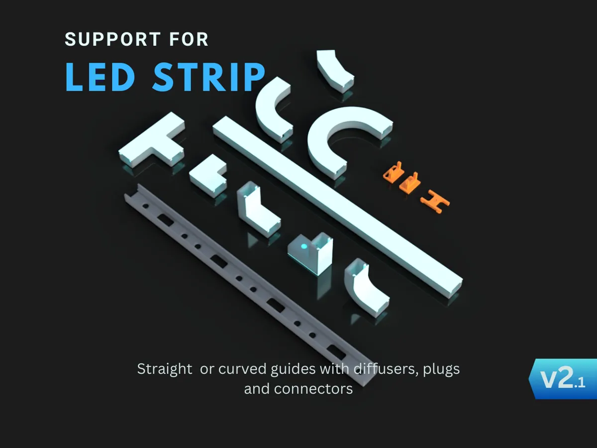 LED Strip Holder v2.1 Guides Diffusers Parametric - Free 3D Print Model ...