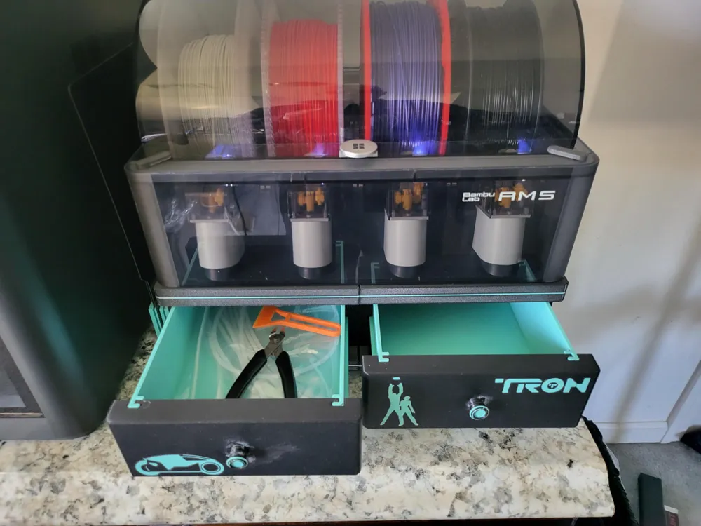 AMS Stand Tron Themed with Drawers Remixed by Maker Dave - MakerWorld