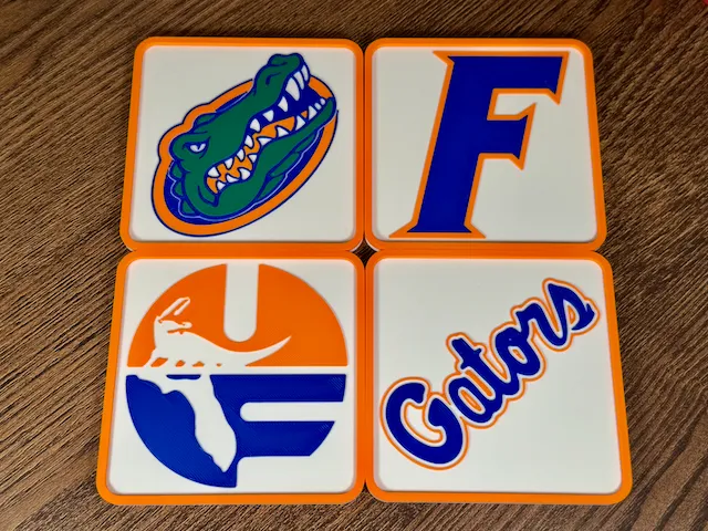 Florida Gators 4 Coaster Set with Caddy - Free 3D Print Model - MakerWorld