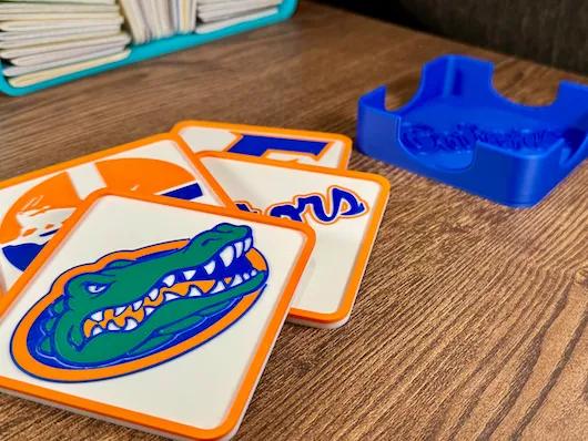 Florida Gators 4 Coaster Set with Caddy - Free 3D Print Model - MakerWorld