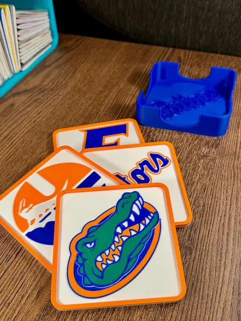 Florida Gators 4 Coaster Set with Caddy - Free 3D Print Model - MakerWorld