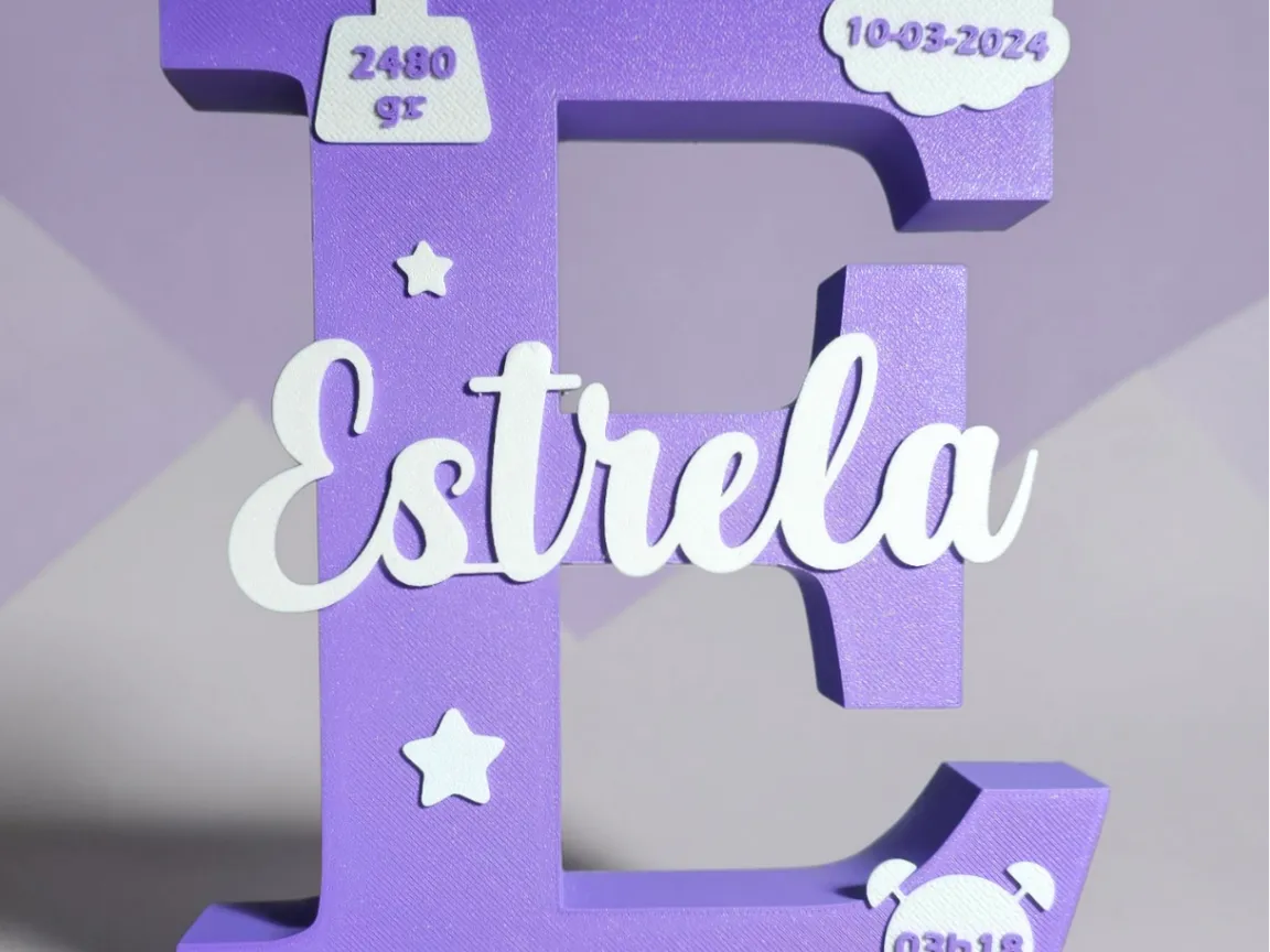 Letter E Lamp with birth information - Free 3D Print Model - MakerWorld