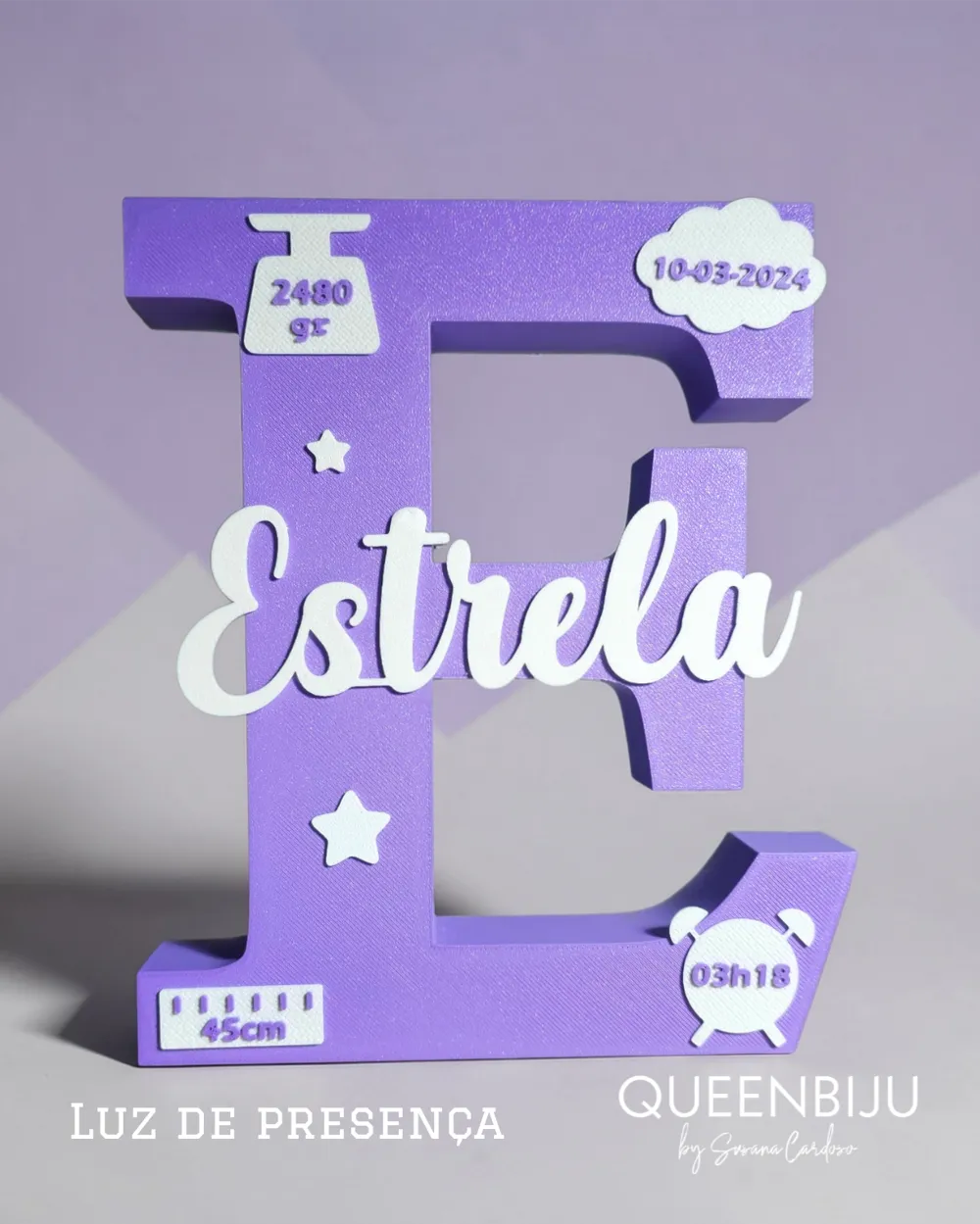 Letter E Lamp with birth information - Free 3D Print Model - MakerWorld