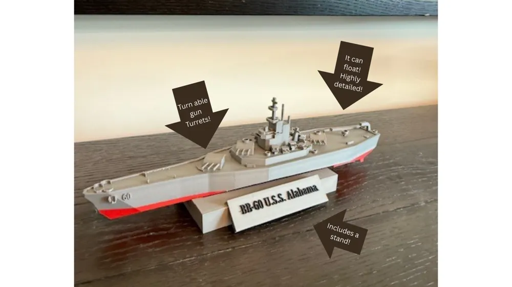 U.S.S. Alabama Battleship (BB-60) - Free 3D Print Model - MakerWorld