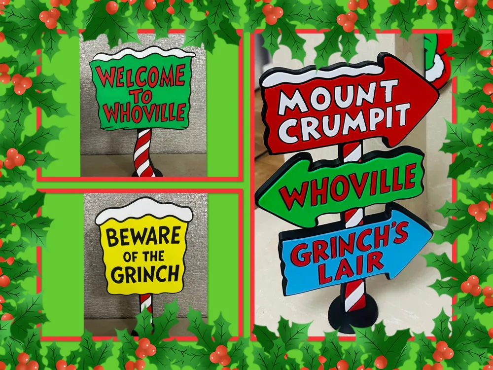 Grinch Theme Sign Set - Free 3D Print Model - MakerWorld