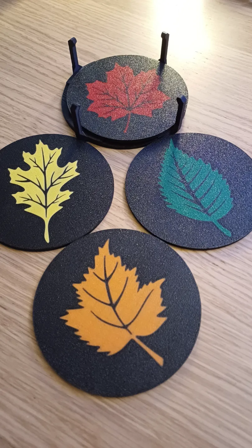 Autumn Leaf Coasters + Holder by Pluviora MakerWorld: Download Free 3D ...