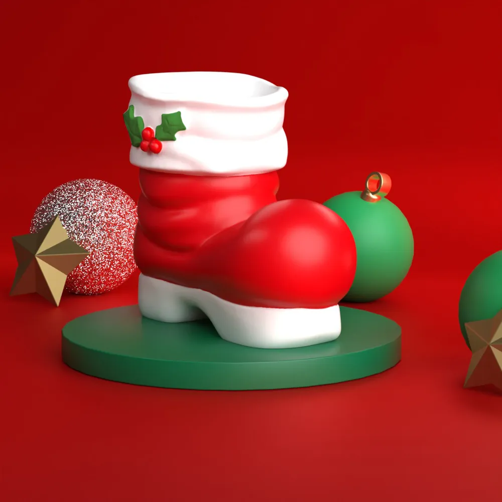 Santa Claus Boot Candy Cane Holder Bowl Christmas - Free 3D Print Model ...