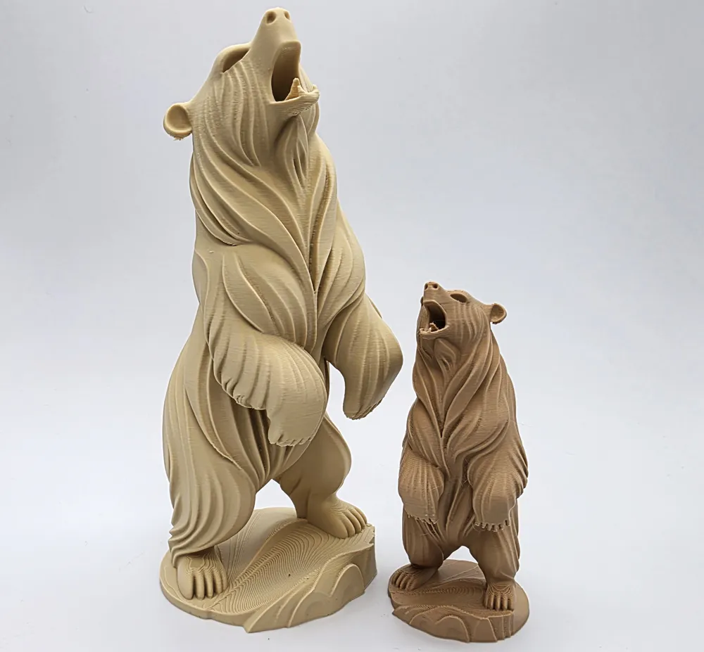 Wood Carved Rearing Grizzly Statue - Free 3D Print Model - MakerWorld
