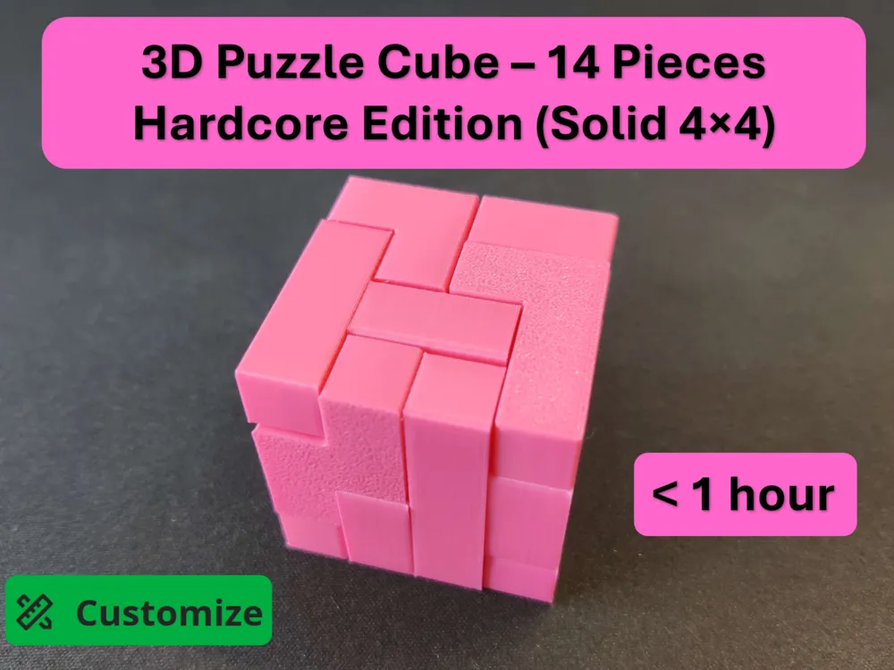 3D Puzzle Cube – 14 Pieces Hardcore Edition Solid by El Chloro MakerWorld: Download Free 3D Models