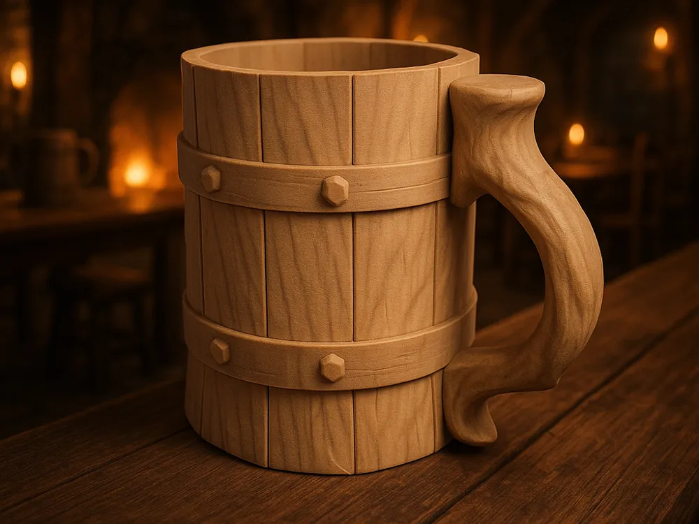 Medieval beer mug - wood look - Free 3D Print Model - MakerWorld