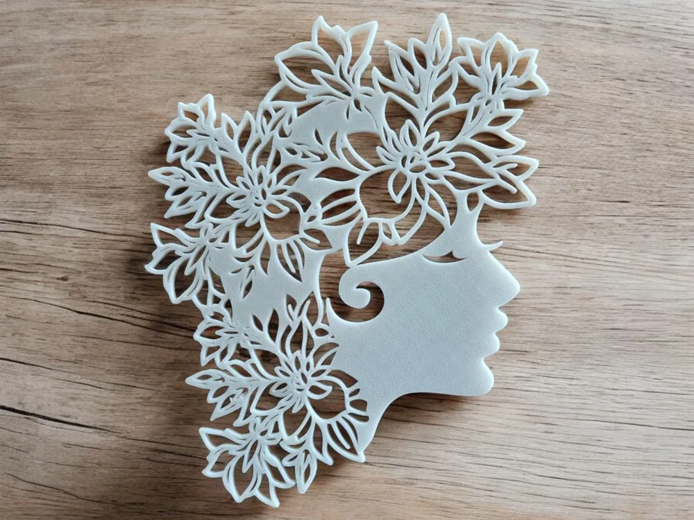 Girl Head With Floral Hair - Free 3D Print Model - MakerWorld
