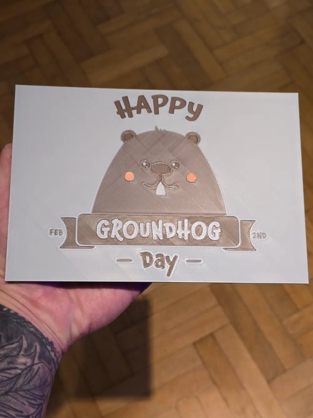 Happy Groundhog Day Hueforge by cow - MakerWorld
