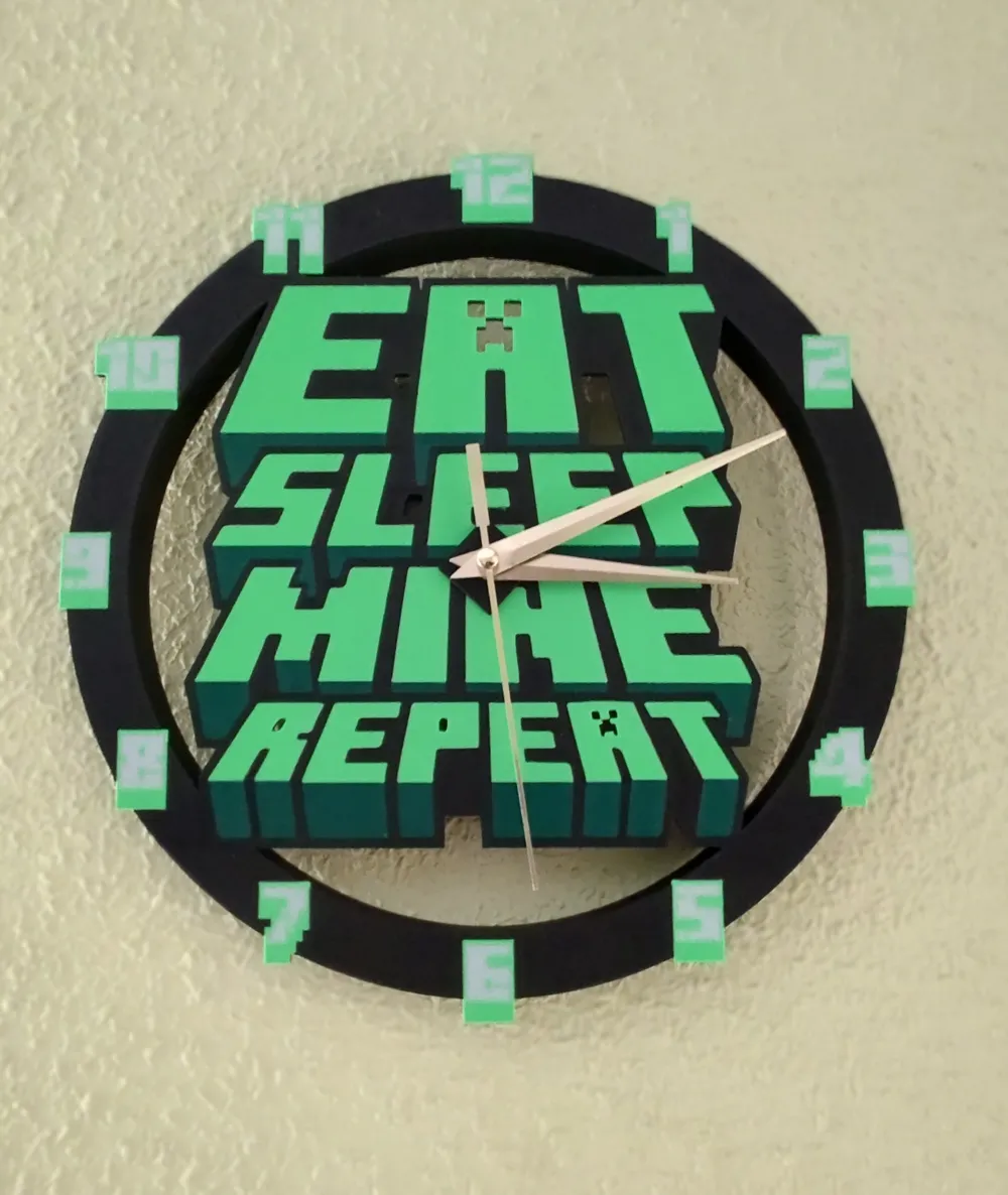 Minecraft Wall Clock – "Eat Sleep Mine Repeat" by ptysiek MakerWorld ...