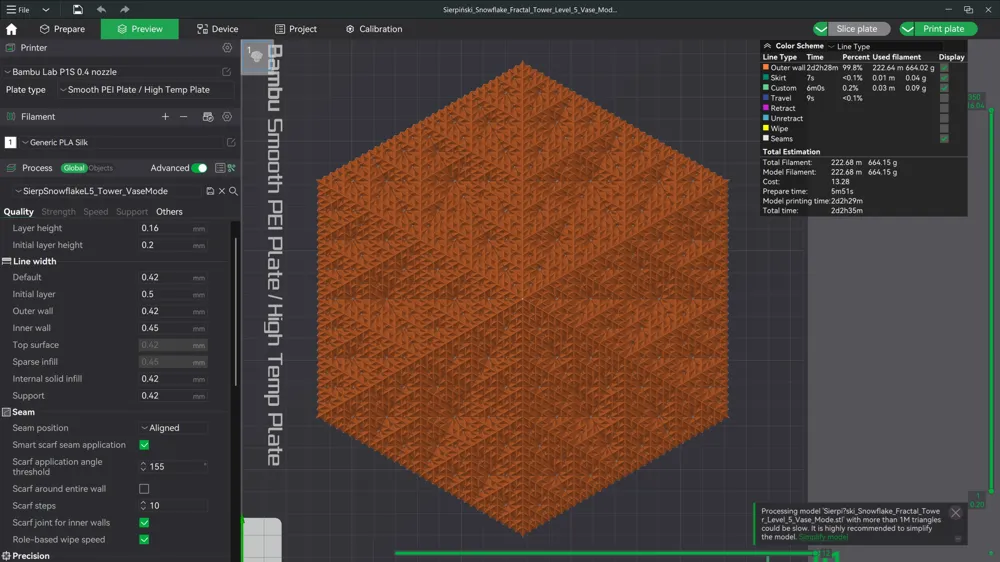 Sierpiński Snowflake Tower - Level 5 (Vase Mode) by Endless Design Lab 🌀 MakerWorld: Download ...