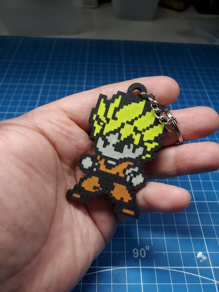 Dragonball Z - Super Saiyan Goku 8-bit Keychain - Free 3D Print Model ...