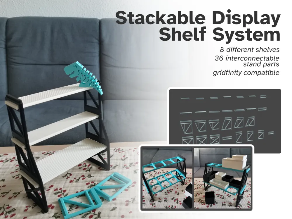 Stackable Display Shelf System (Gridfinity comp.) Remixed by xipit MakerWorld: Download Free 3D ...