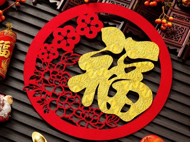 New Year's Window Flowers and Fu Character Door Stickers by hild ...