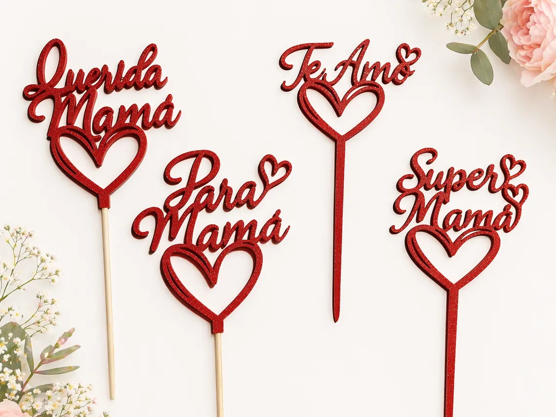 Juego de adornos para pasteles del Día de la Madre – 4 diseños - Modelo ...