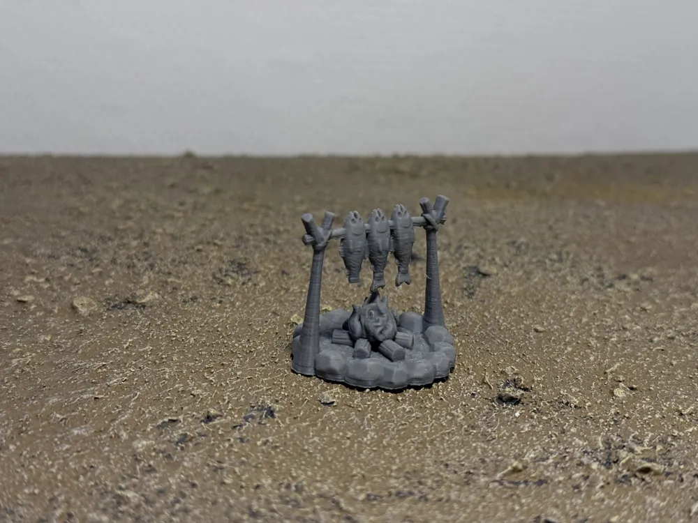 Campfire with Fish Rack - DND terrain - Free 3D Print Model - MakerWorld