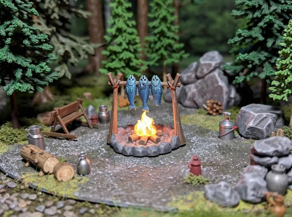 Campfire with Fish Rack - DND terrain - Free 3D Print Model - MakerWorld