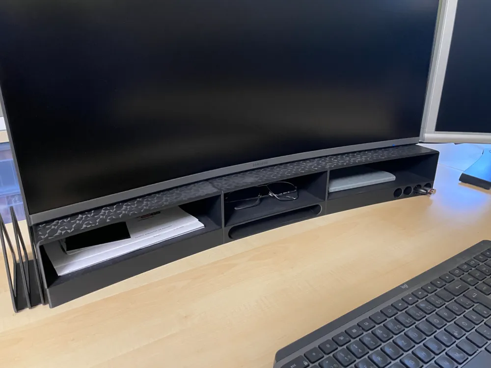Curved under Monitor stand / desktop organiser by helloman2706 - MakerWorld