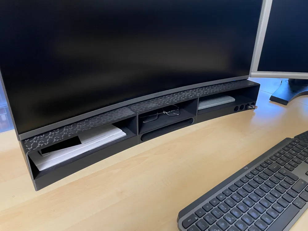 Curved under Monitor stand / desktop organiser by helloman2706 - MakerWorld