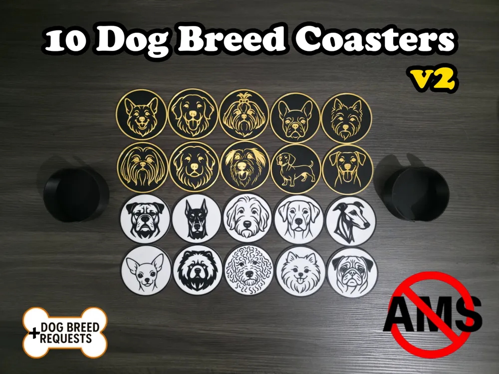 +10 Customizable Dog Coasters - Version 2 - NO AMS - Free 3D Print ...