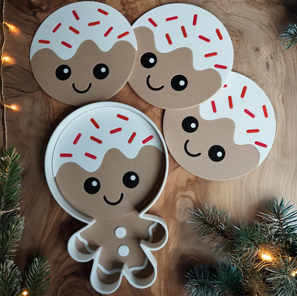 Christmas gingerbread man cookie coaster set - Free 3D Print Model ...