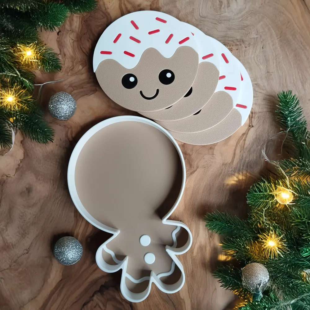 Christmas gingerbread man cookie coaster set - Free 3D Print Model ...
