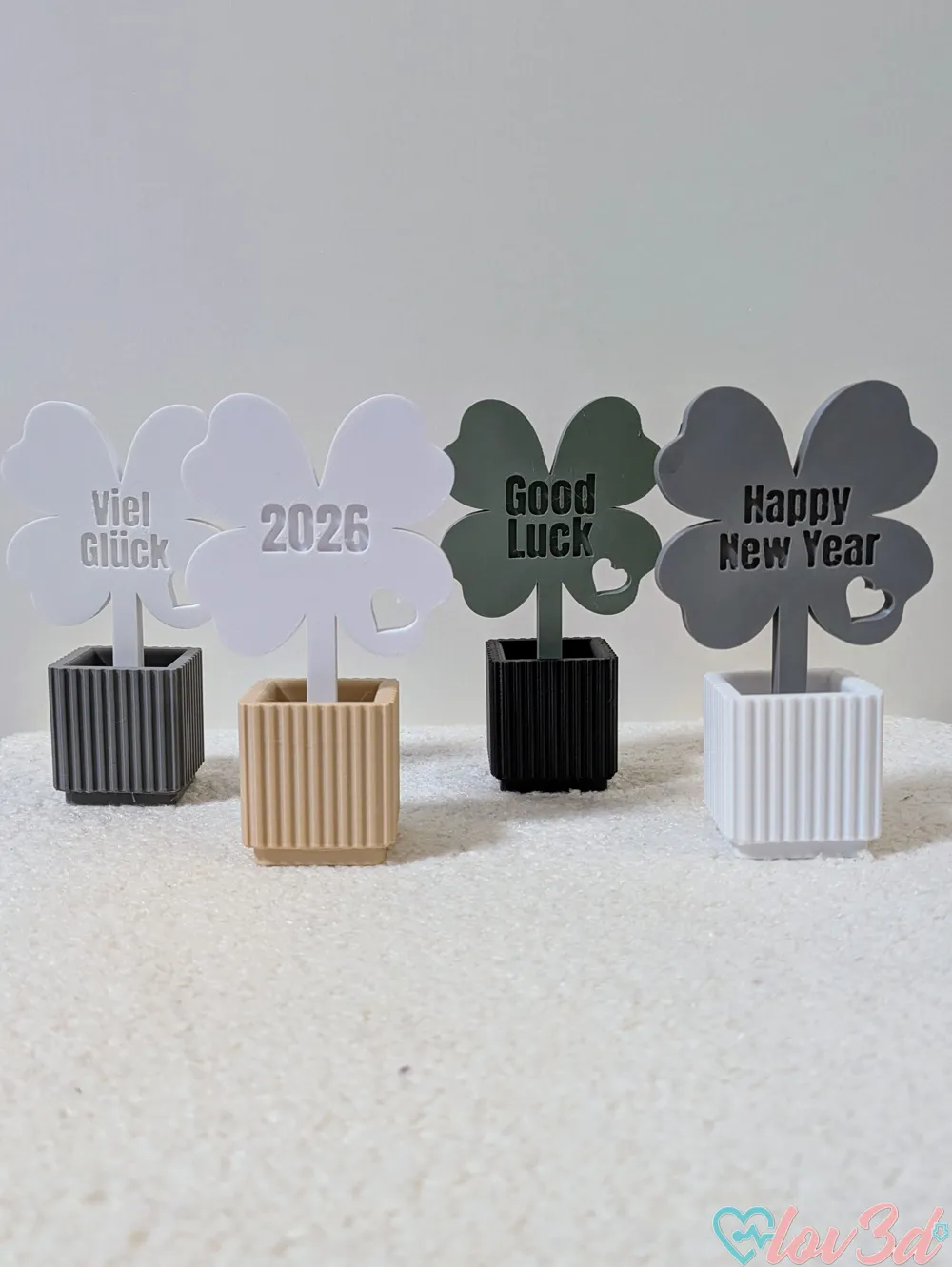 Good Luck & New Year Clover Pot Set (4 Designs) - Free 3D Print Model ...