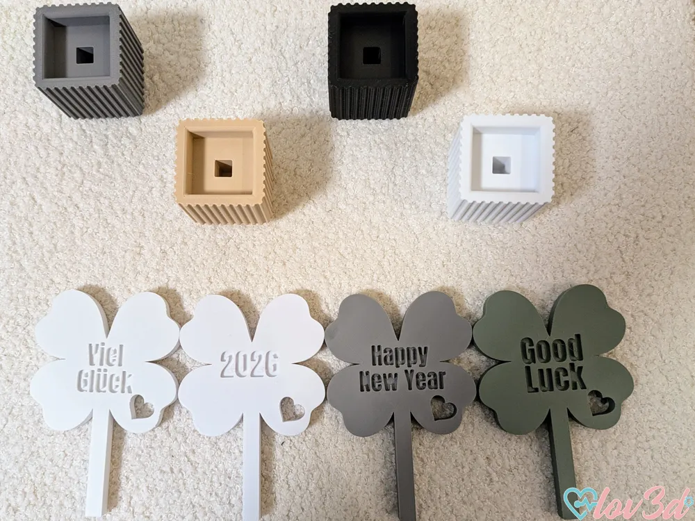 Good Luck & New Year Clover Pot Set (4 Designs) - Free 3D Print Model ...