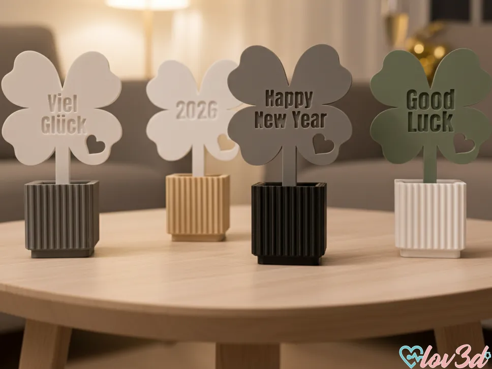 Good Luck & New Year Clover Pot Set (4 Designs) - Free 3D Print Model ...