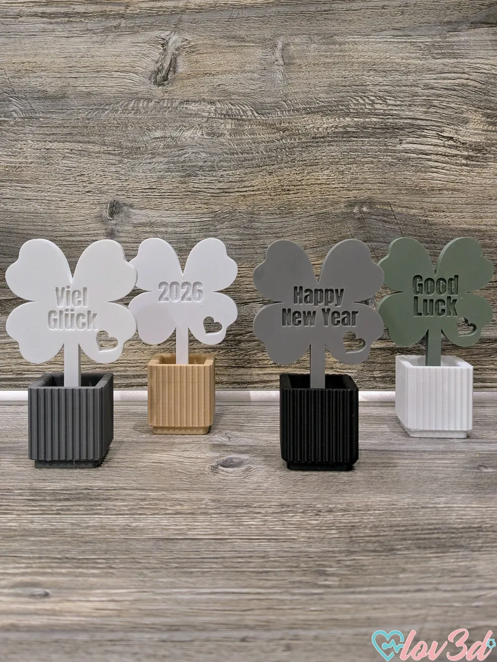 Good Luck & New Year Clover Pot Set (4 Designs) - Free 3D Print Model ...