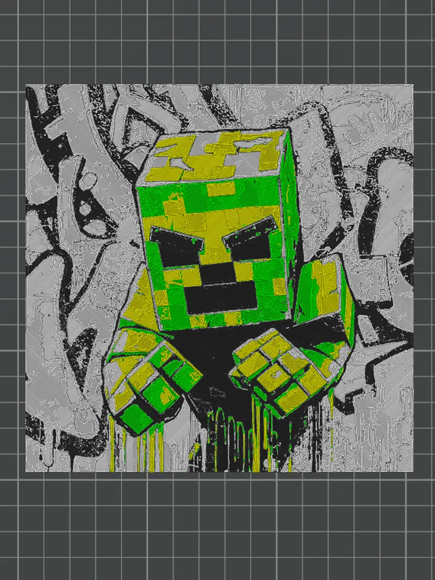 Minecraft Creeper with graffiti Hueforge - Free 3D Print Model - MakerWorld