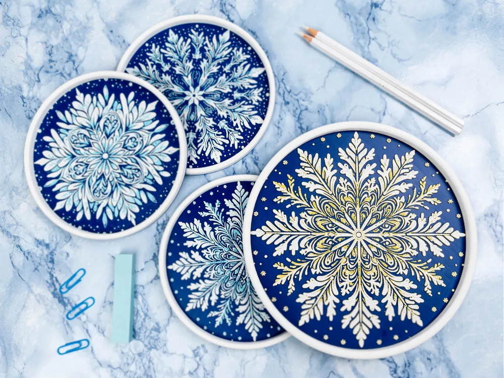 Snowflake Round Trays by Bamingo Design - MakerWorld
