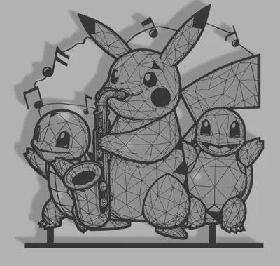 Geometric Low Poly Pikachu playing a saxophone with Squirtle by ...