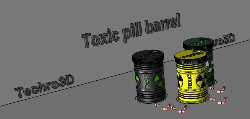 Radioactive oil barrel for pills | Toxic pill barrel | Techro3D by ...
