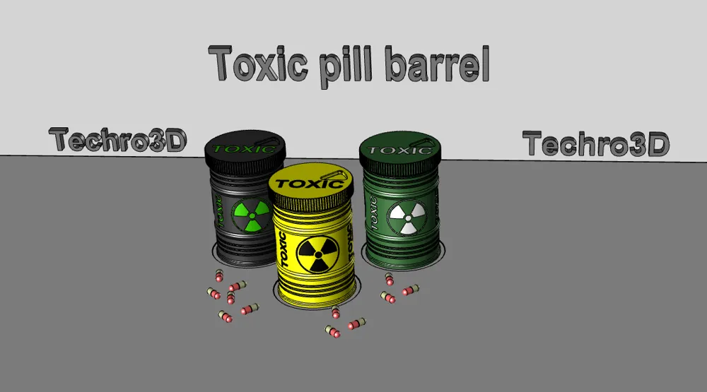 Radioactive oil barrel for pills | Toxic pill barrel | Techro3D by ...