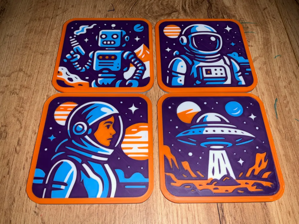 Support + Retro Sci-Fi Coasters 2 sets - Free 3D Print Model - MakerWorld