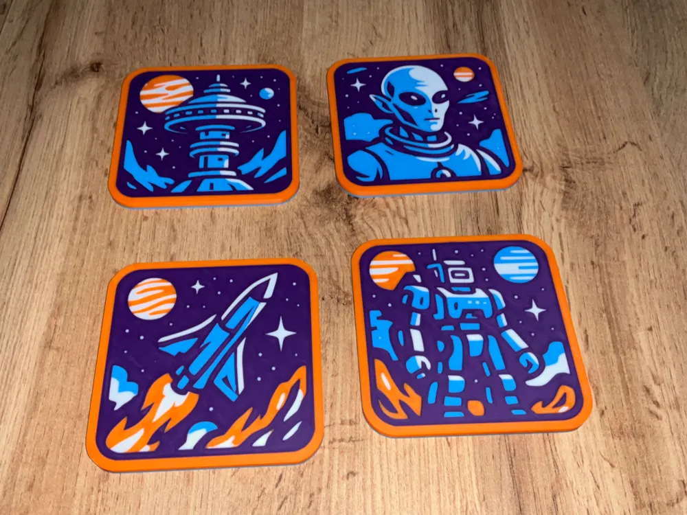 Support + Retro Sci-Fi Coasters 2 sets - Free 3D Print Model - MakerWorld