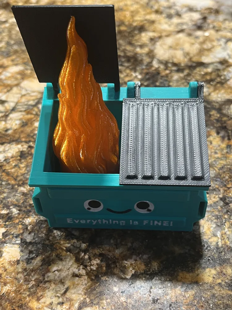 Everything is FINE! Dumpster Fire desk display - Free 3D Print Model ...