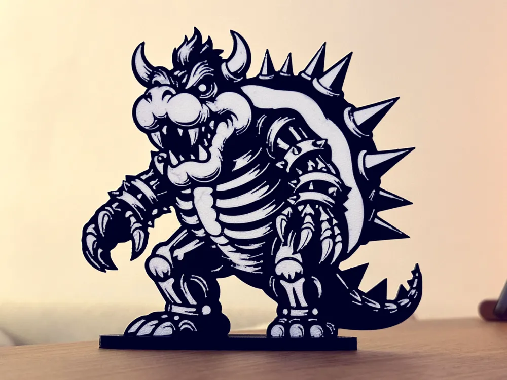 Skeleton Bowser – Super Mario 2D Silhouette Art by BluB - MakerWorld