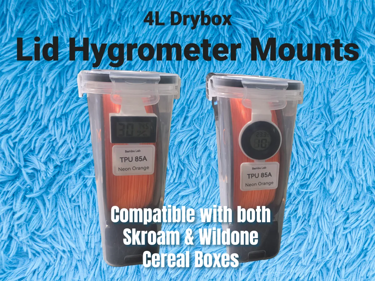 Lid Hygrometer Mounts with label for 4L drybox - Free 3D Print Model ...