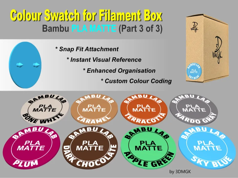 Bambu PLA Matte Filament Swatch Box Part 3 by 3DMGK MakerWorld ...