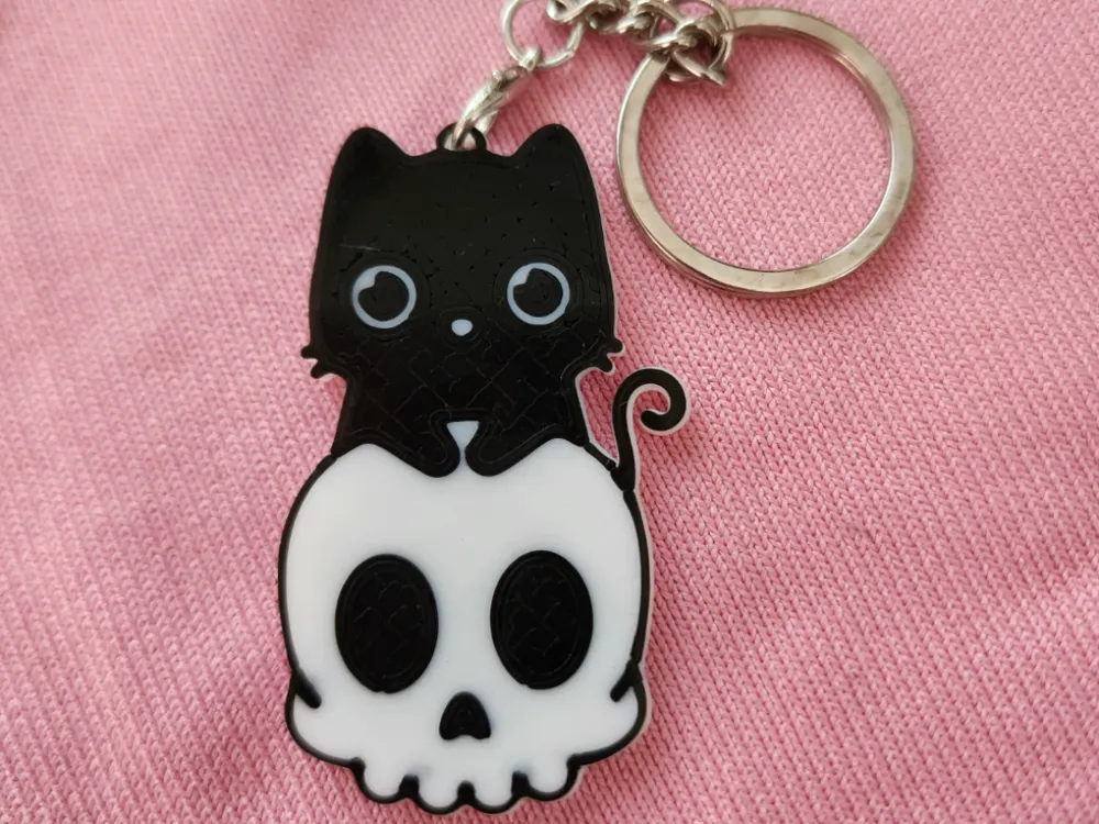 Cute Skull Kitty Keychain/Bag Charm by Bangles - MakerWorld