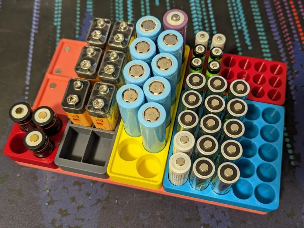 Gridfinity 21700 Battery Trays (multiple sizes & styles) Remixed by Dalkain - MakerWorld