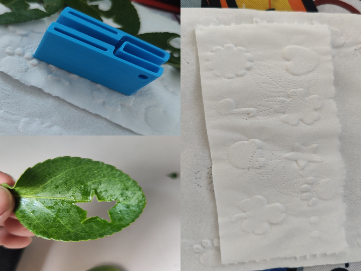 Inkless stamp that can cut leaves and leave marks on thin cardboard and ...