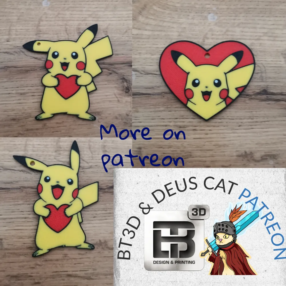 Multicolor pikachu keychain in a heart by BT3D printing - MakerWorld